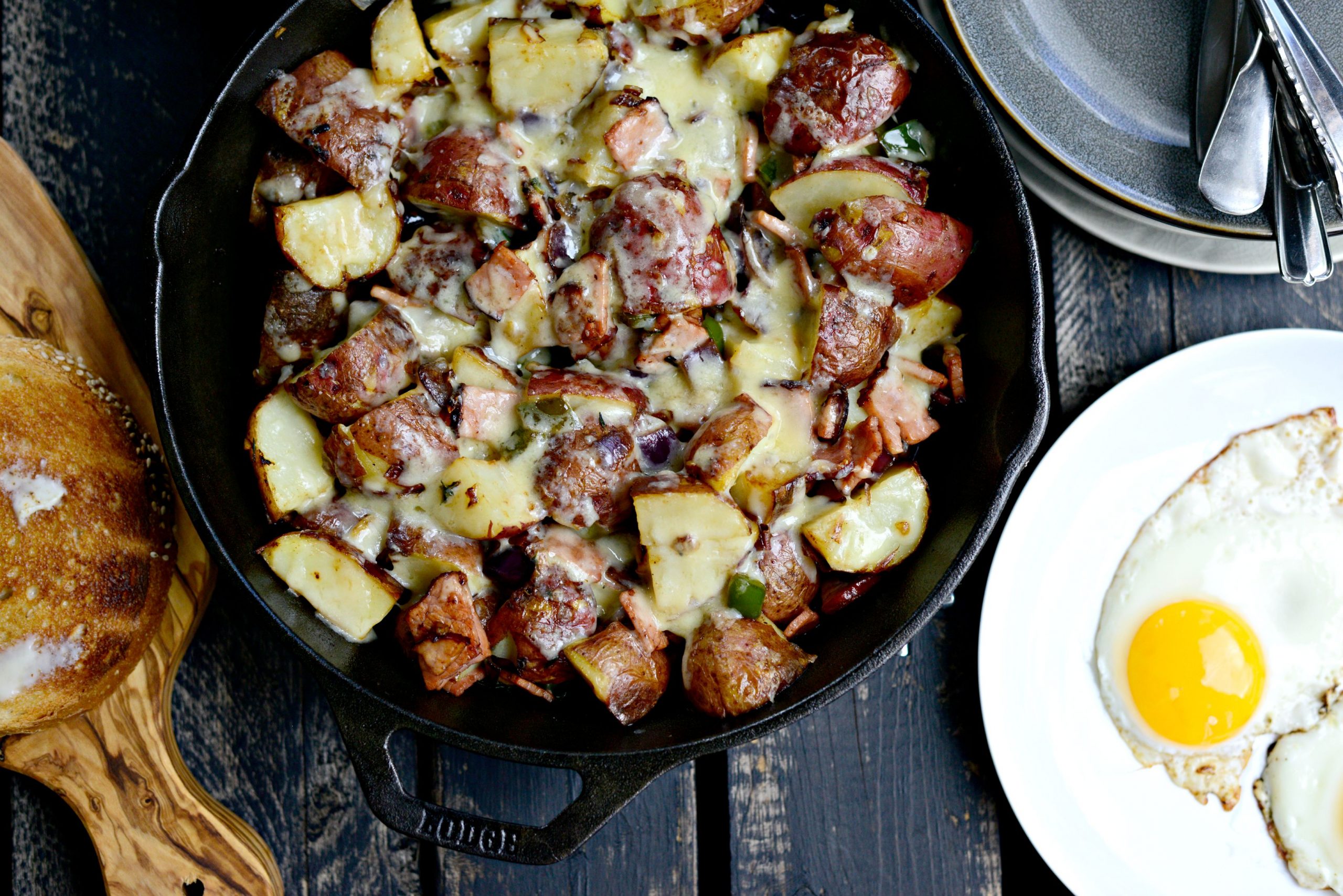Cheesy Fried Ham Potato Skillet - Simply Scratch