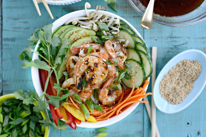 Grilled Shrimp Spring Roll Noodle Bowls - Simply Scratch