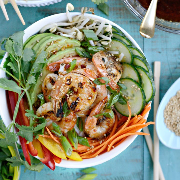 Grilled Shrimp Spring Roll Noodle Bowls - Simply Scratch