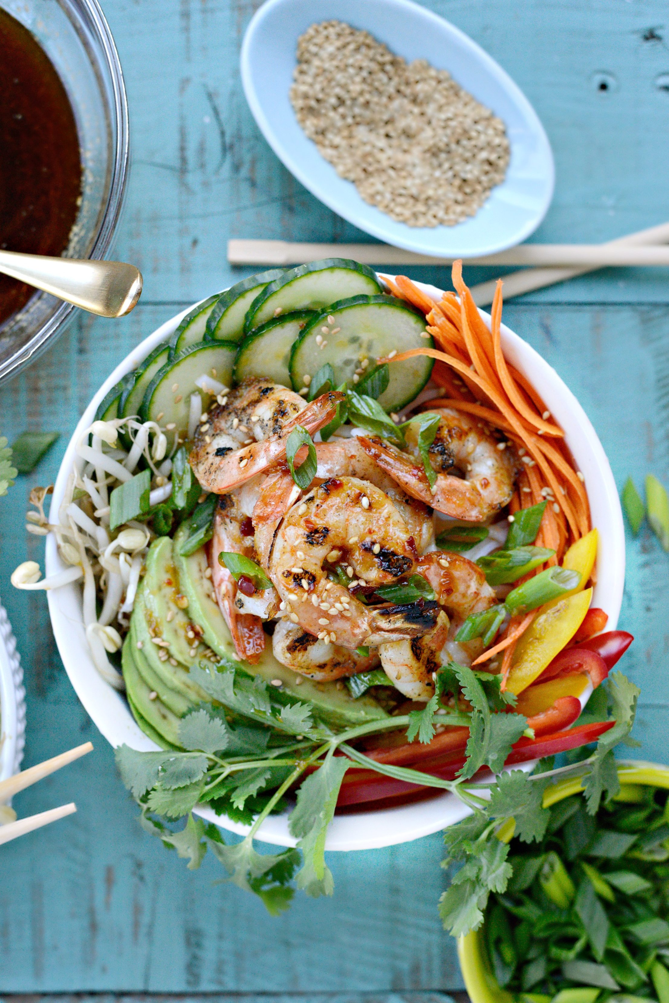 Grilled Shrimp Spring Roll Noodle Bowls - Simply Scratch