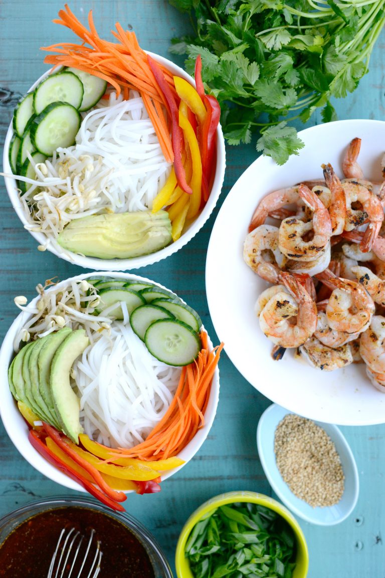 Grilled Shrimp Spring Roll Noodle Bowls - Simply Scratch