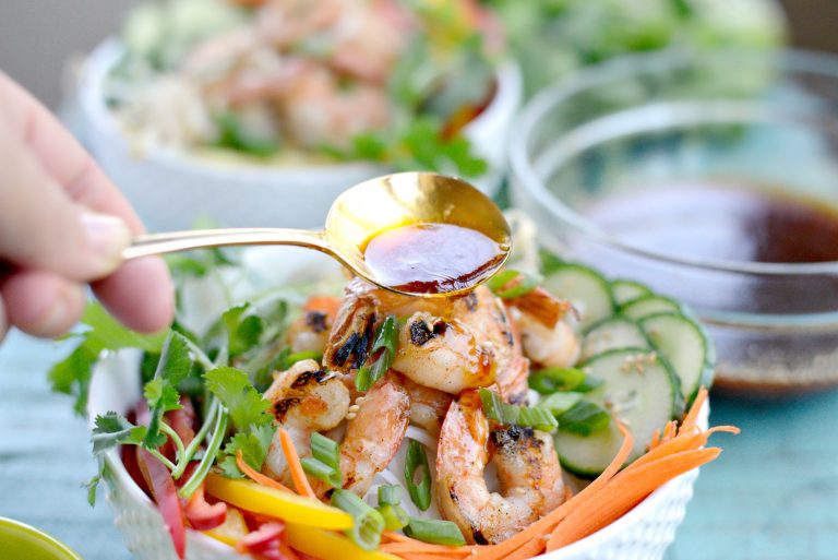 Grilled Shrimp Spring Roll Noodle Bowls - Simply Scratch