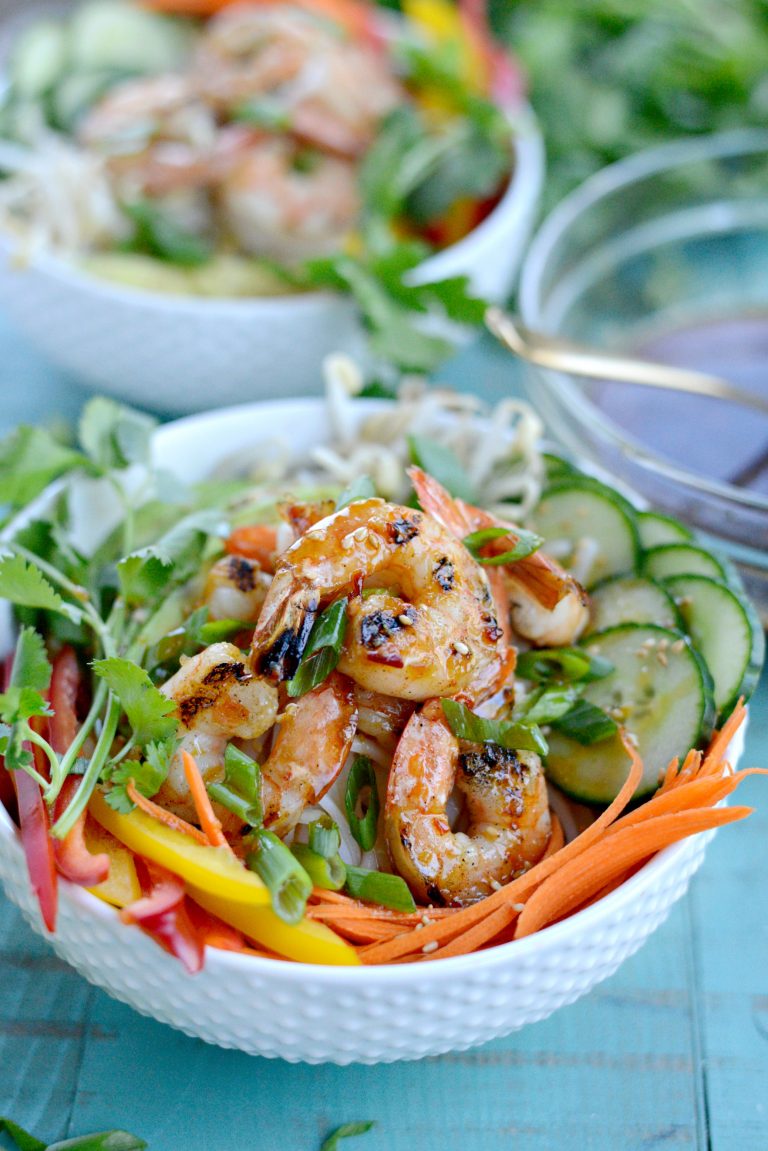 Grilled Shrimp Spring Roll Noodle Bowls - Simply Scratch