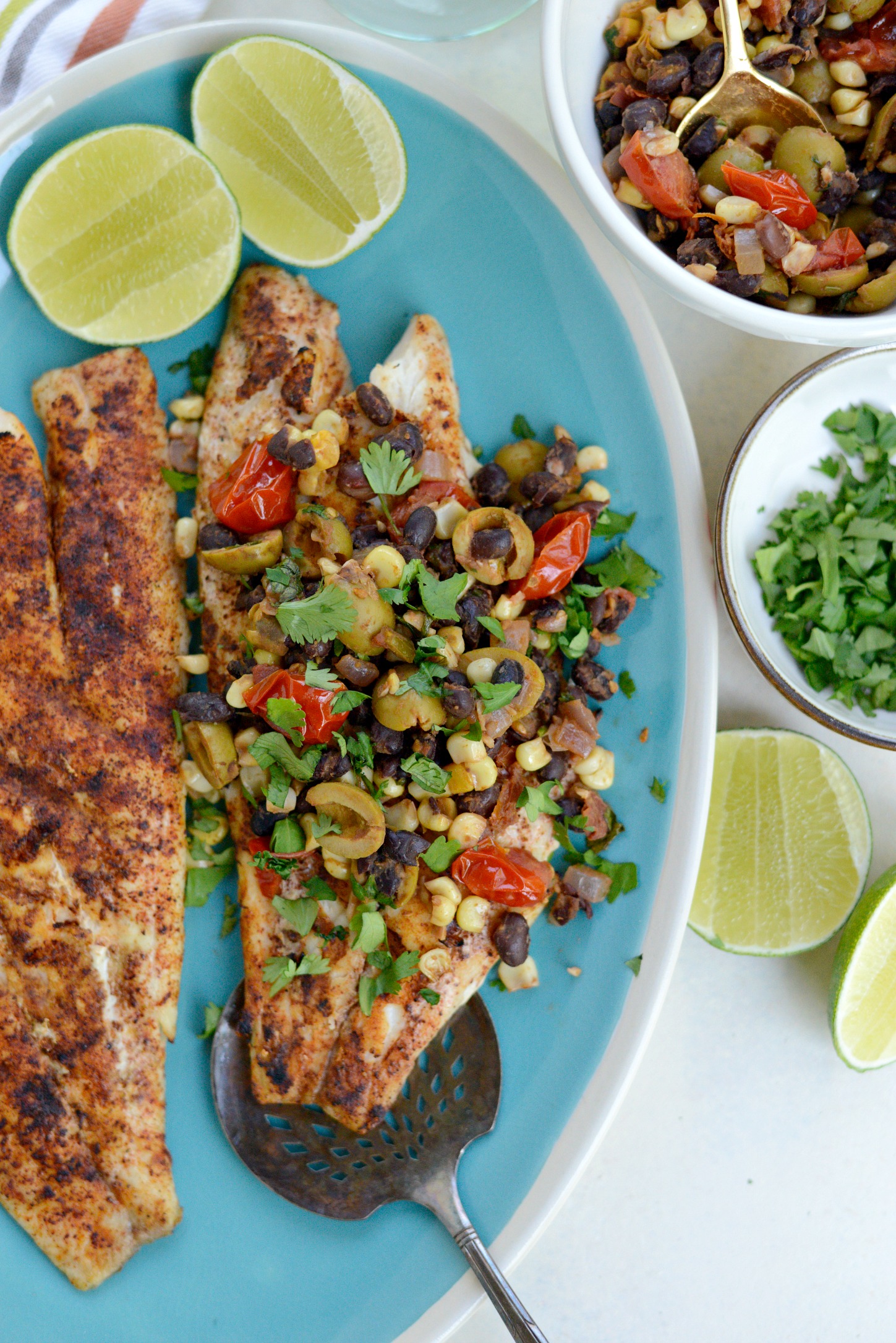 Grilled Red Snapper with Warm Fiesta Olive Topping - Simply Scratch