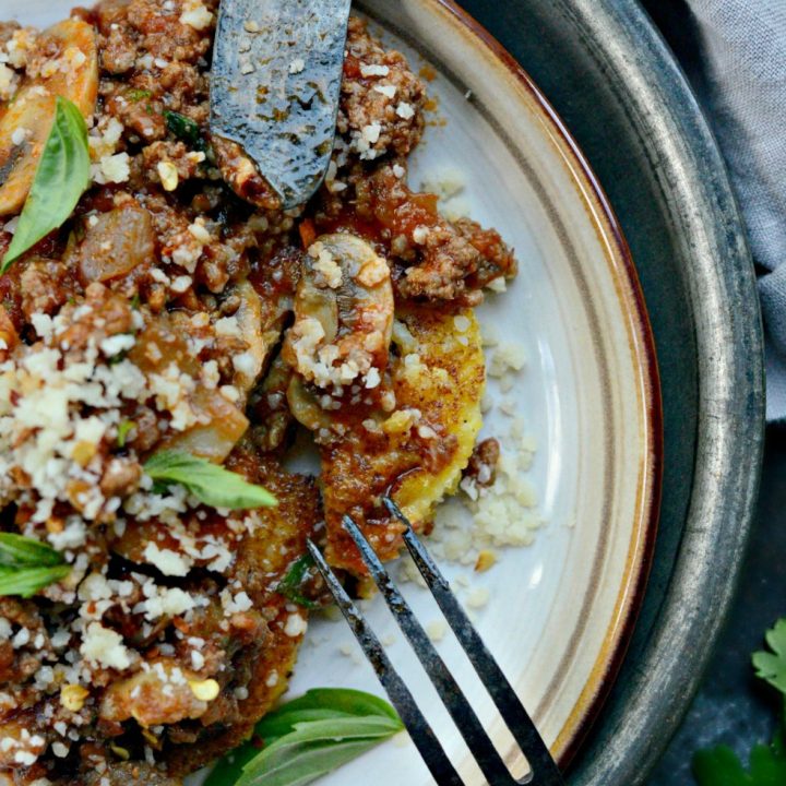 Beef and Mushroom Ragu over Fried Polenta - Simply Scratch