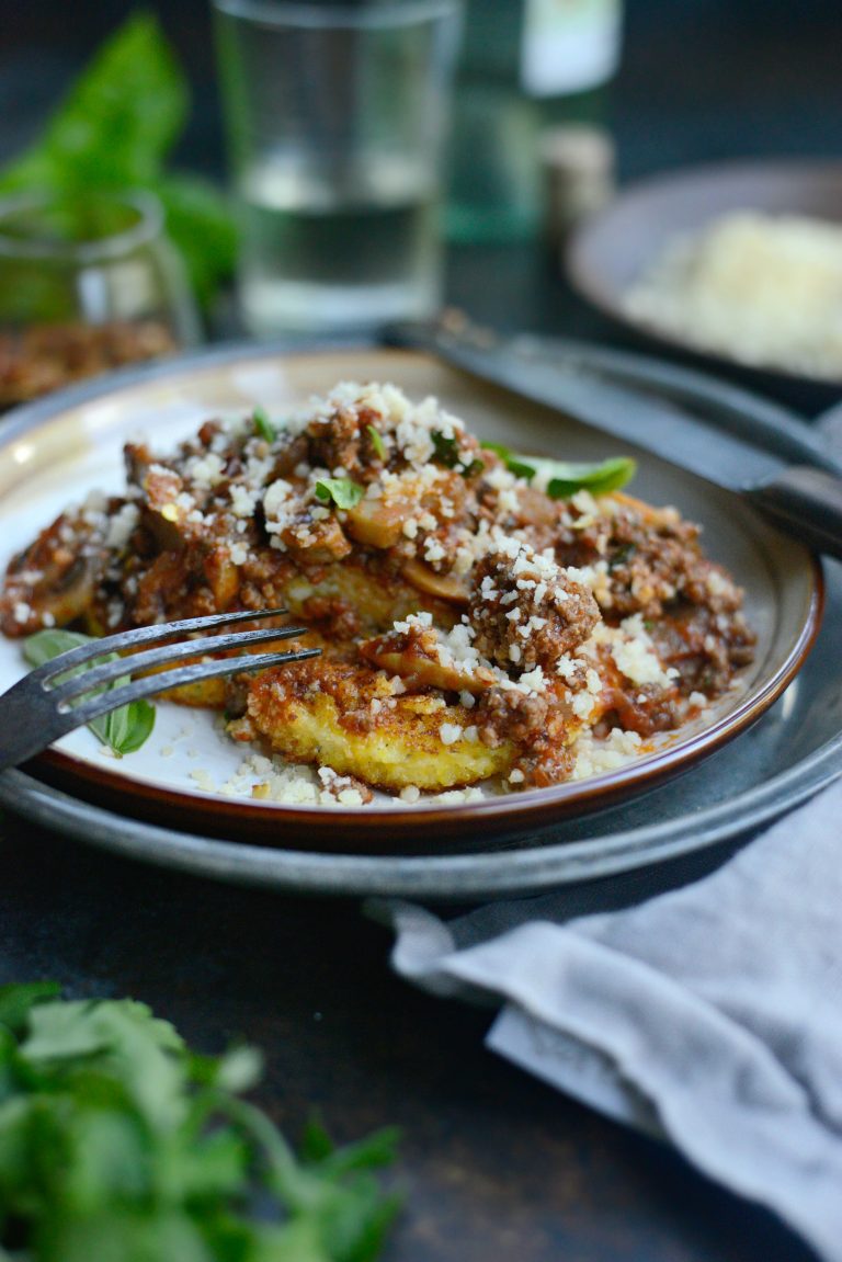 Beef and Mushroom Ragu over Fried Polenta - Simply Scratch