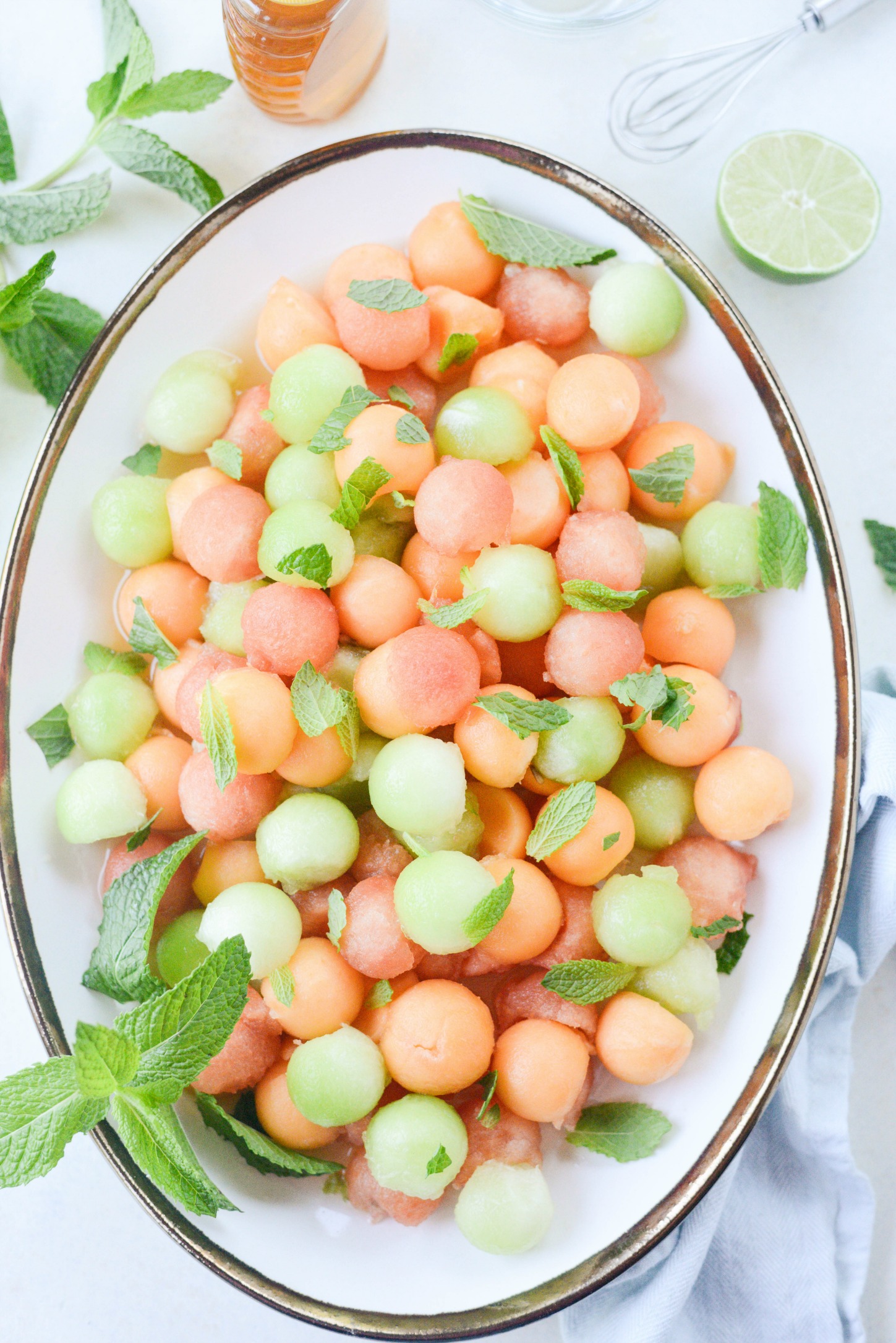 Melon Salad with Honey, Lime and Mint - Simply Scratch