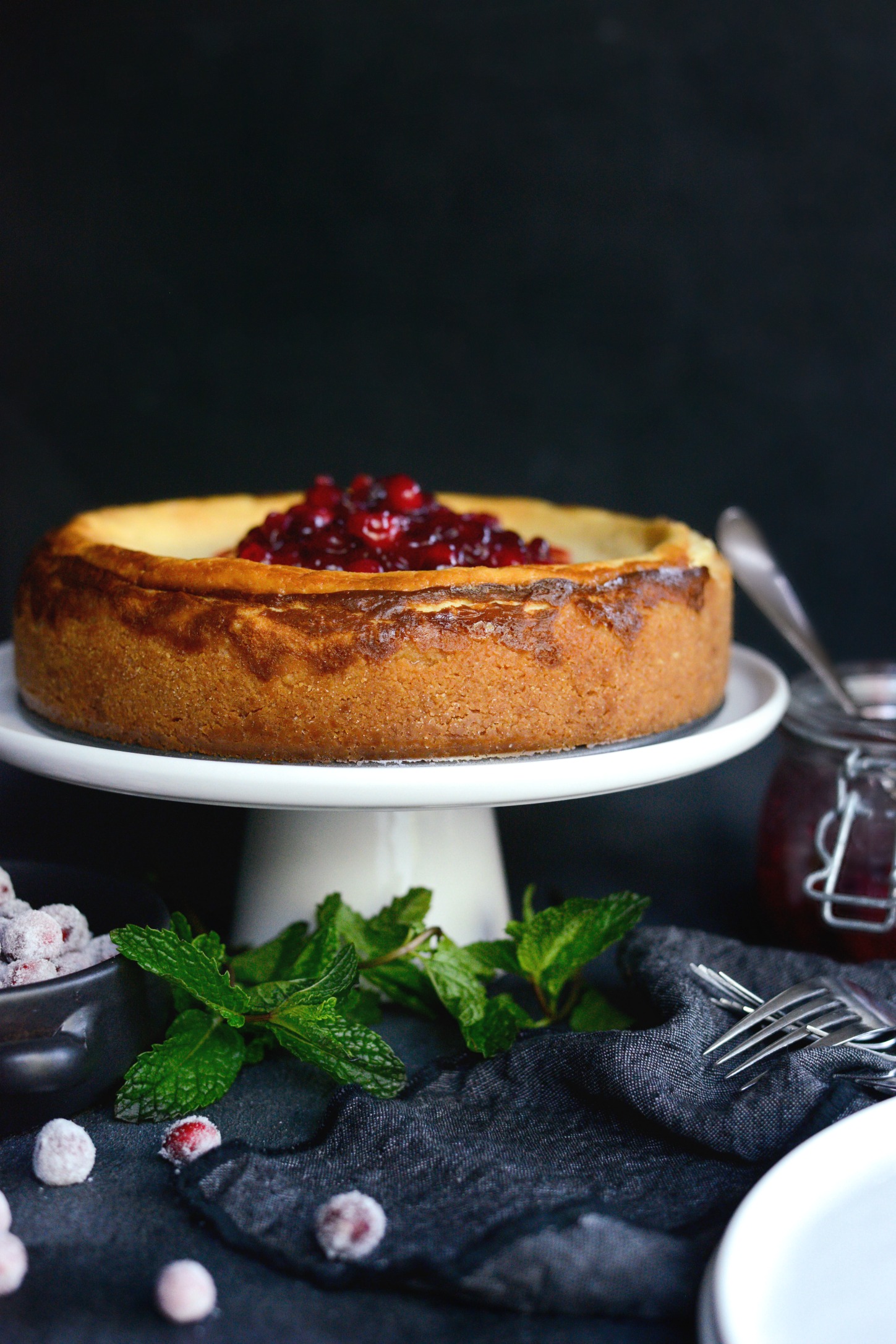 Goat Cheese Cheesecake with Tahini Shortbread Crust - Simply Scratch