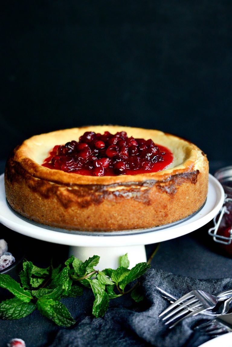 Goat Cheese Cheesecake with Tahini Shortbread Crust - Simply Scratch