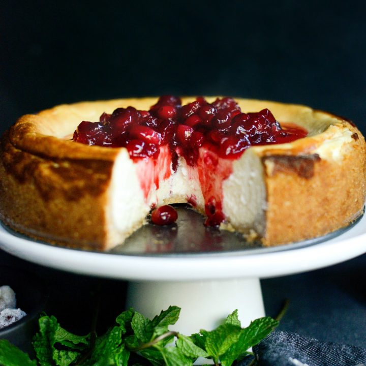 Goat Cheese Cheesecake with Tahini Shortbread Crust - Simply Scratch
