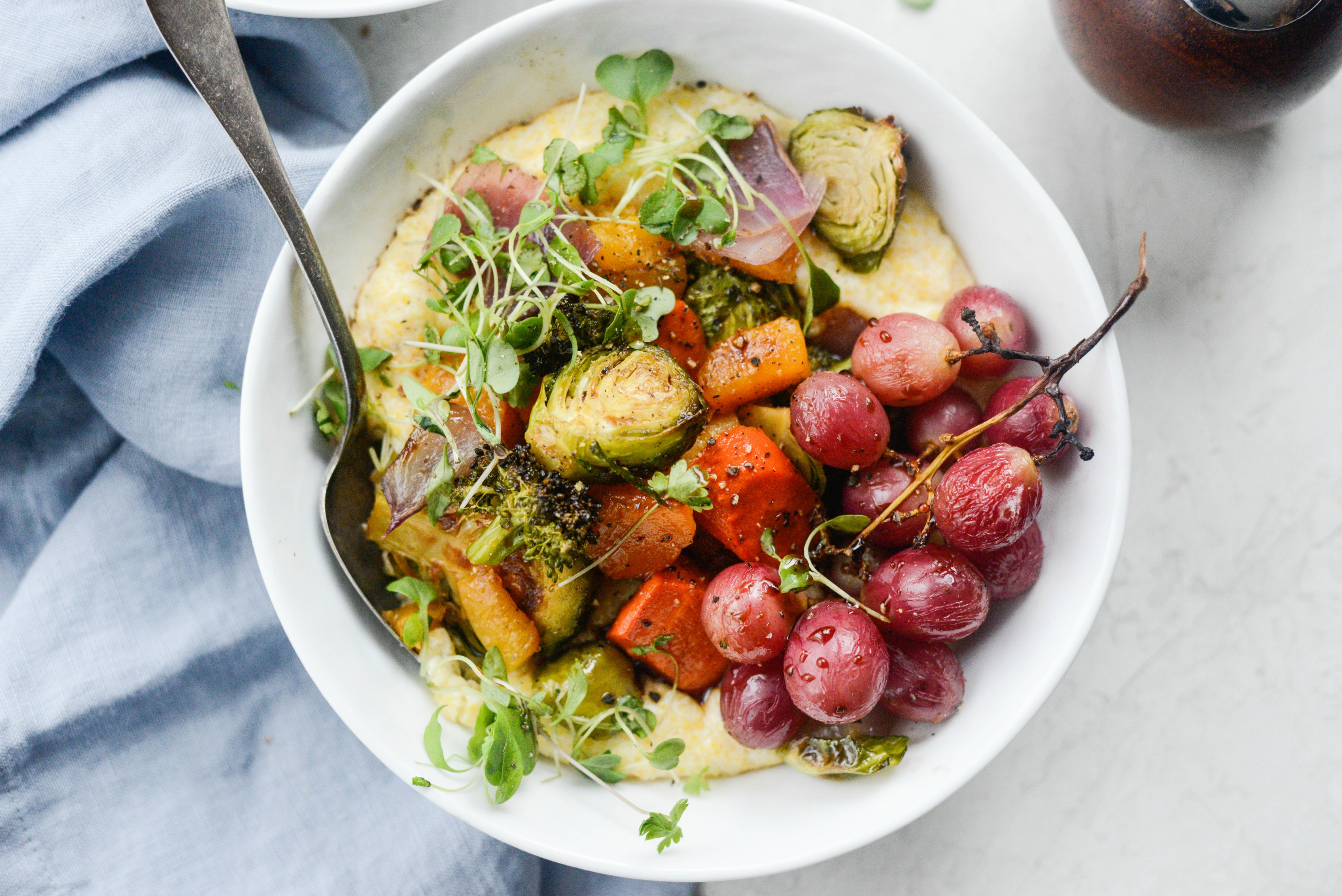 Roasted Honey Balsamic Fall Medley over Goat Cheese Polenta - Simply ...
