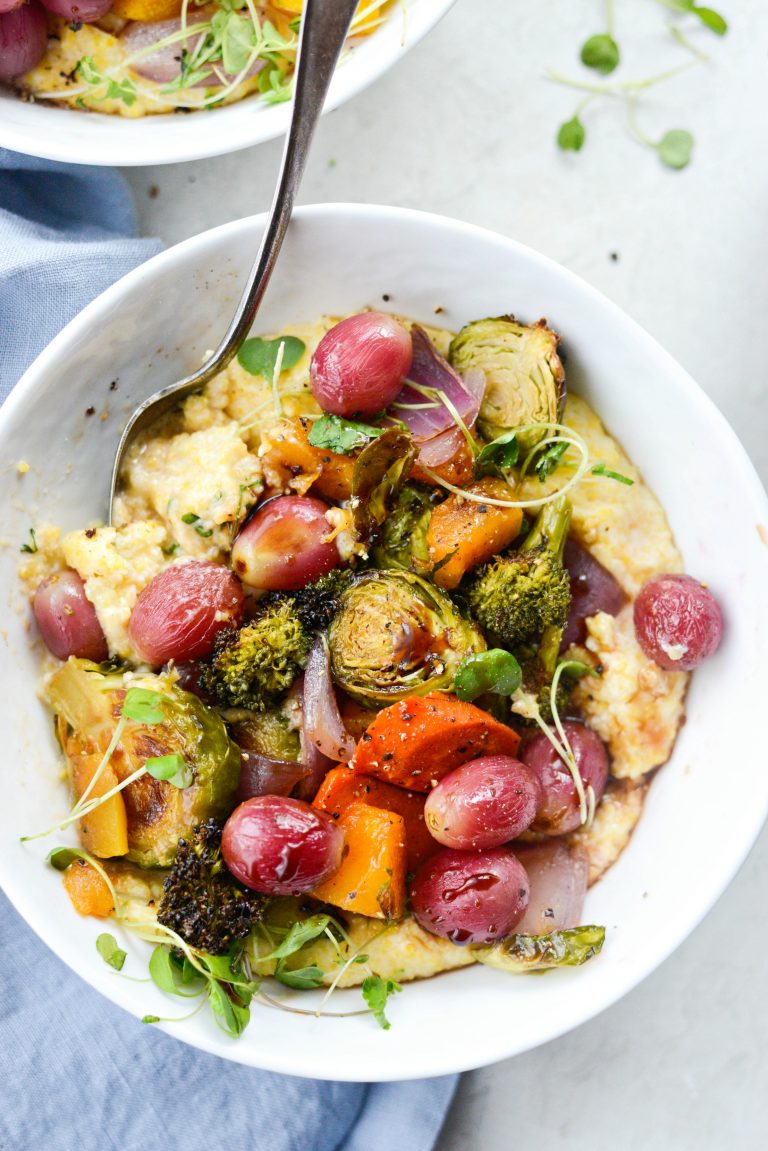 Roasted Honey Balsamic Fall Medley over Goat Cheese Polenta - Simply ...