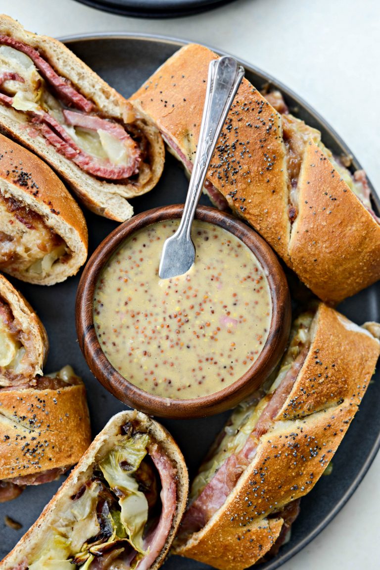Corned Beef and Cabbage Stromboli with Guinness Mustard - Simply Scratch