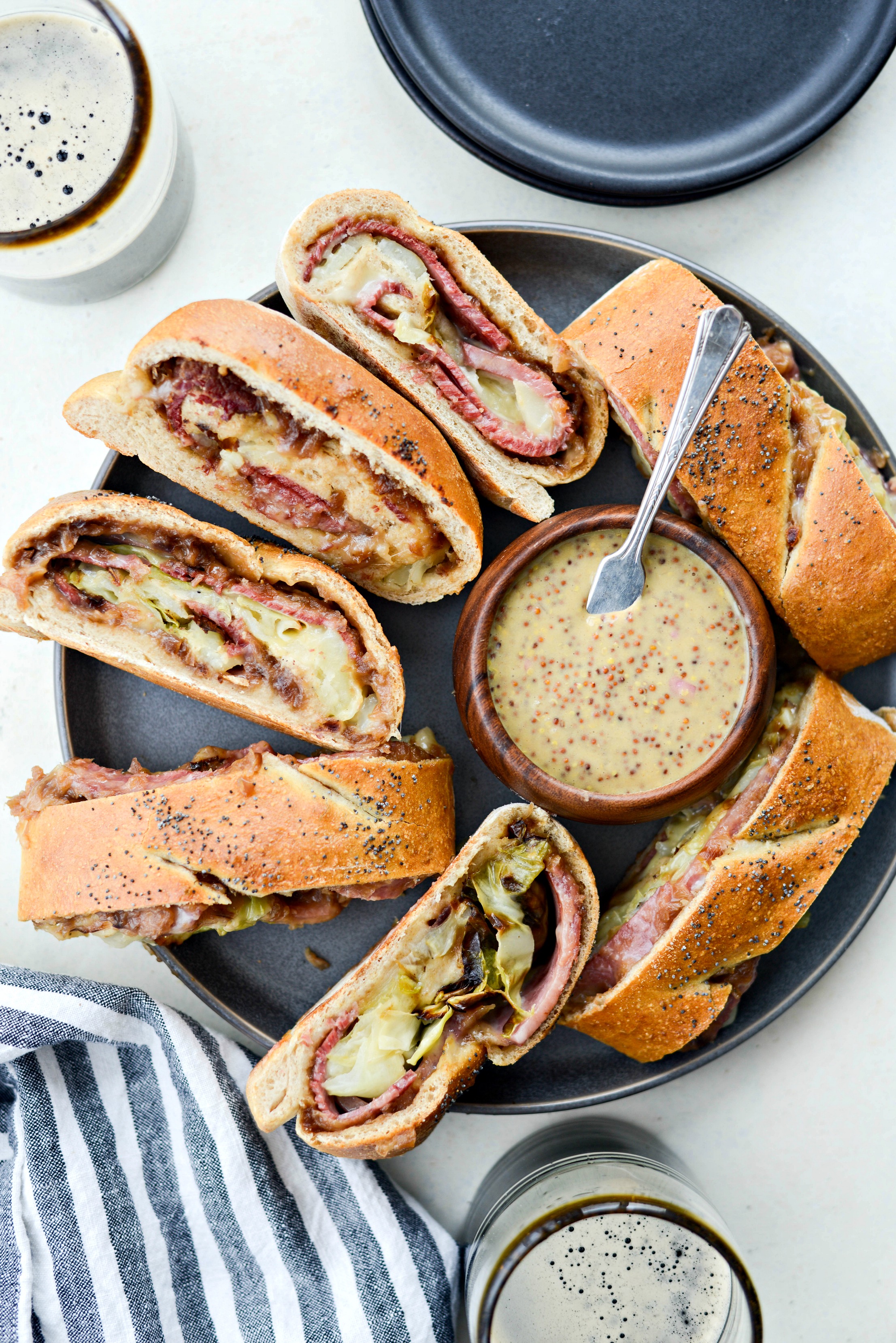Corned Beef and Cabbage Stromboli with Guinness Mustard - Simply Scratch