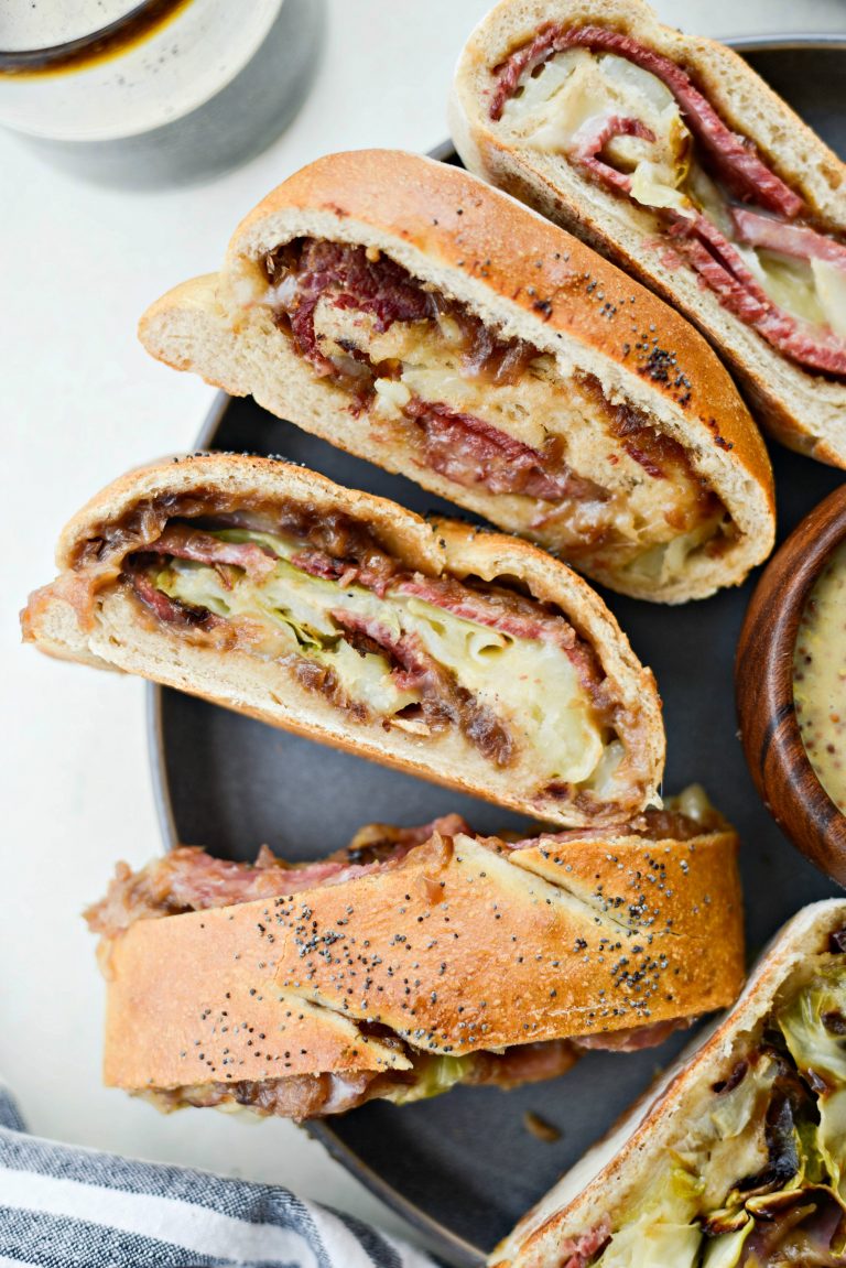 Corned Beef and Cabbage Stromboli with Guinness Mustard - Simply Scratch