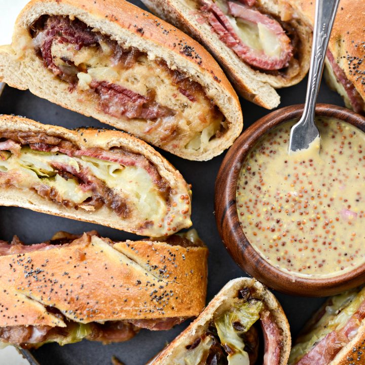 Corned Beef and Cabbage Stromboli with Guinness Mustard - Simply Scratch