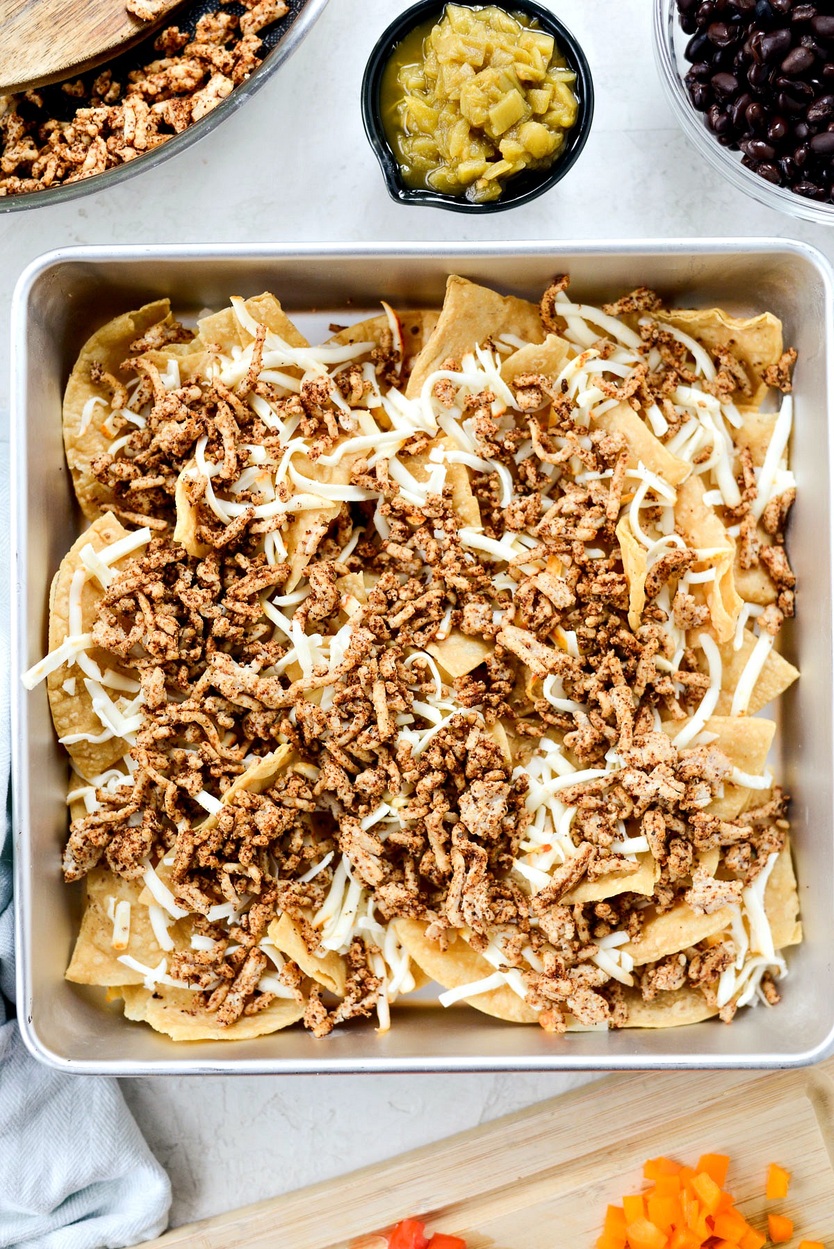 Deep Dish Black Bean Chicken Chorizo Nachos - Simply Scratch