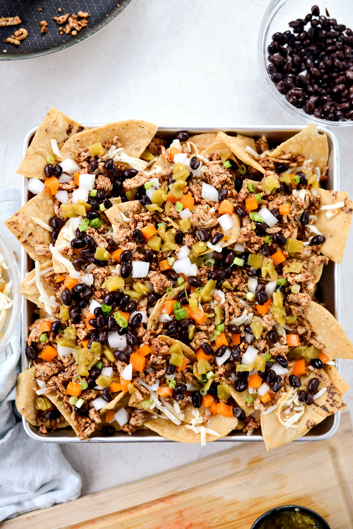 Deep Dish Black Bean Chicken Chorizo Nachos - Simply Scratch