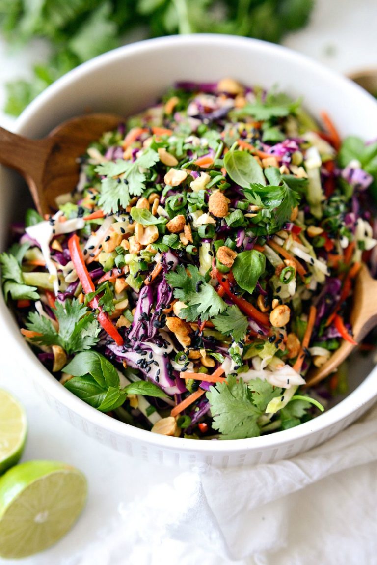 Asian Cabbage Slaw with Basil Ginger Dressing - Simply Scratch