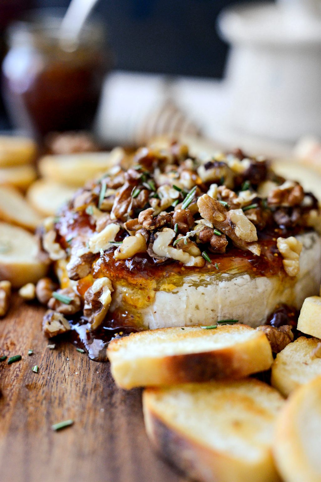 Honey Baked Brie with Fig Jam and Walnuts - Simply Scratch