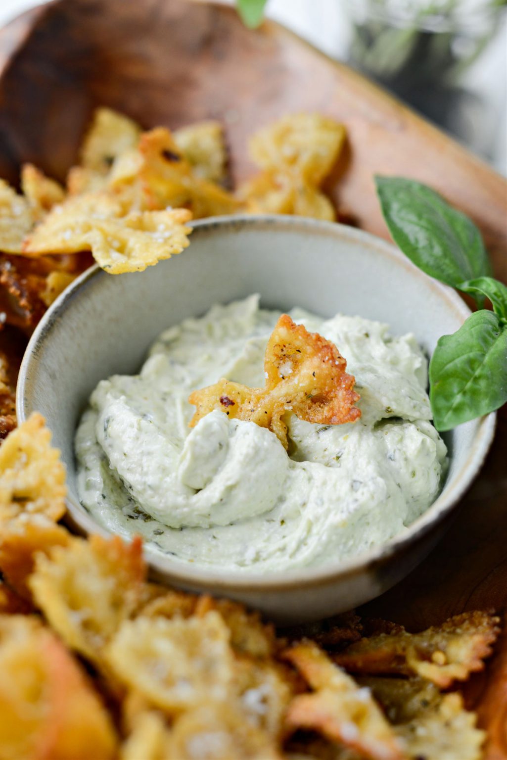 Air Fryer Pasta Chips with Pesto Dip - Simply Scratch