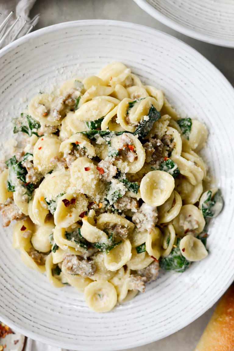 Parmesan Orecchiette Pasta with Sausage and Kale - Simply Scratch